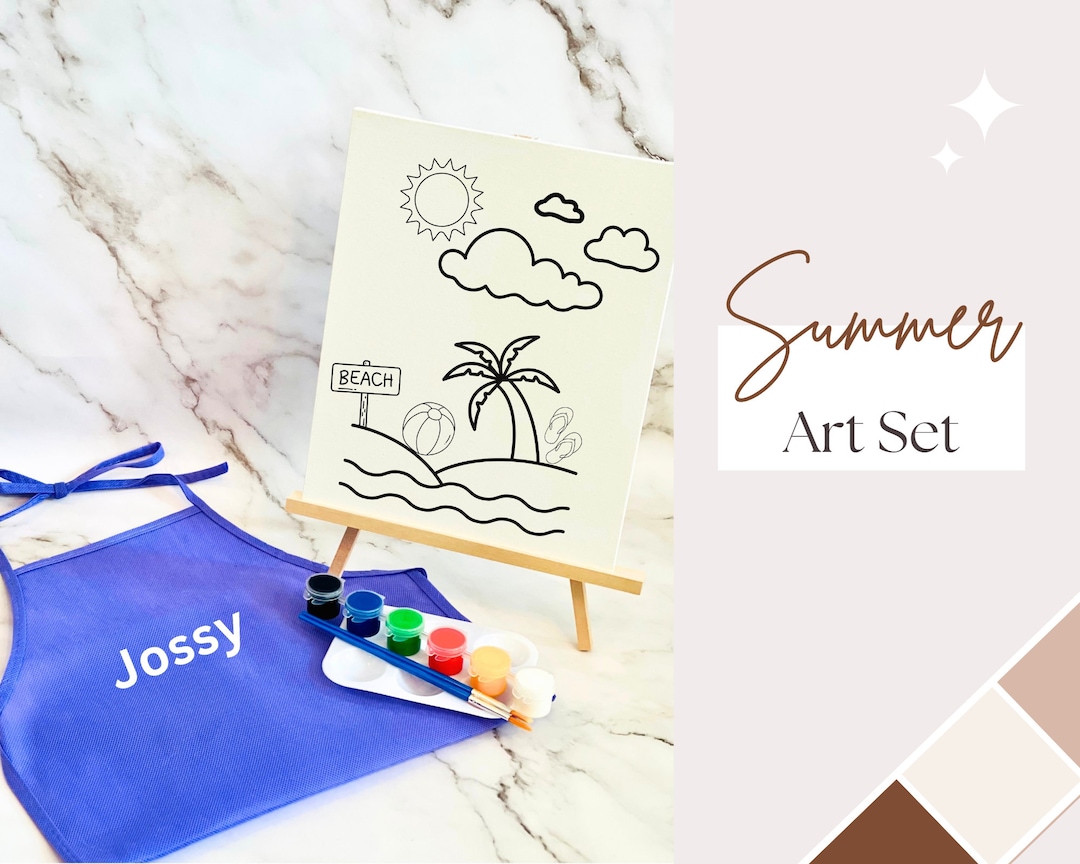 Ready to Paint Canvas Art Set for Kids Summer Theme Complete Craft Kit ...