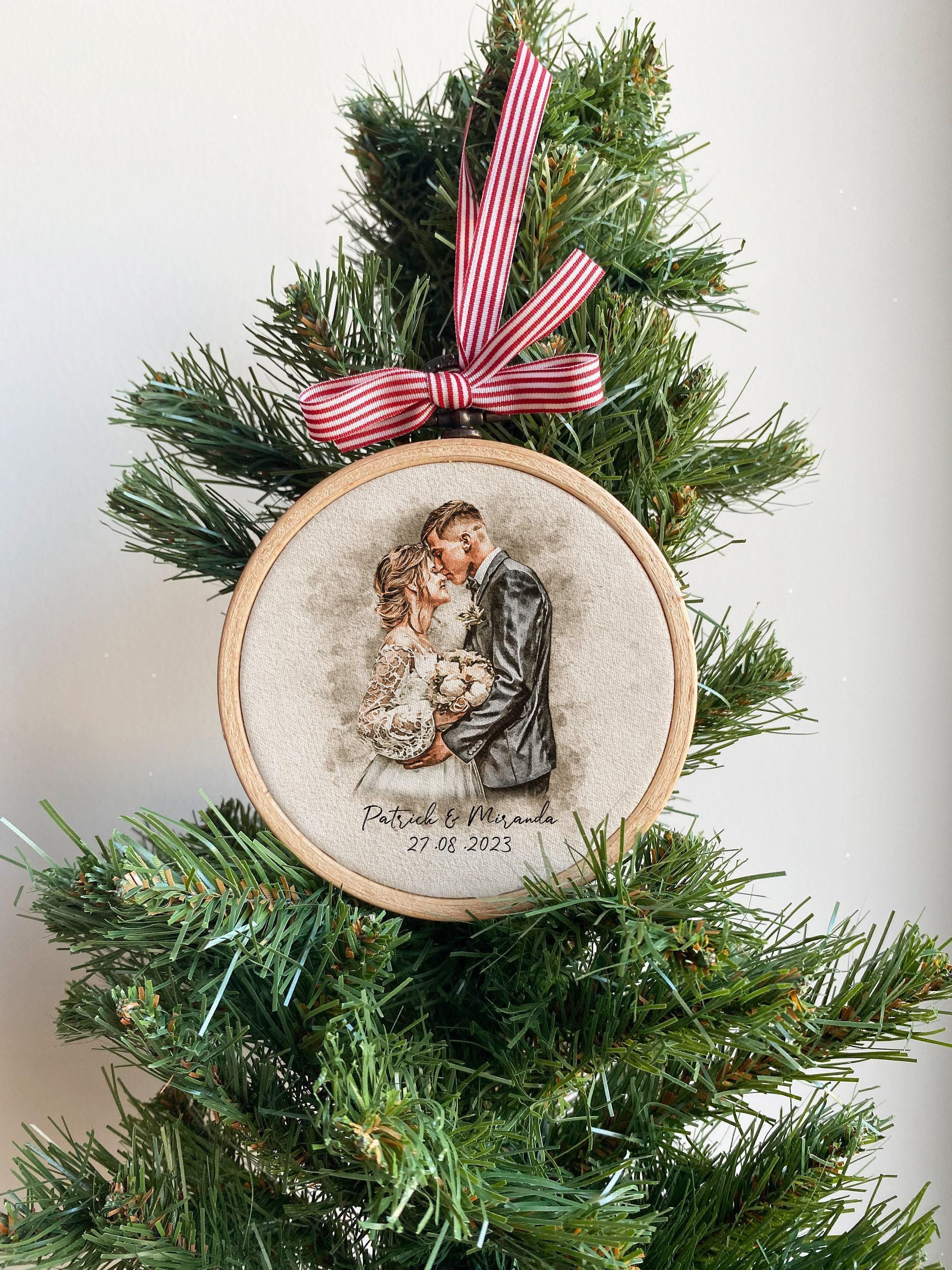 Personalized Watercolor Portrait Ornament: First Christmas Married Gift Personalized Watercolor Portrait Ornament: First Christmas Married Gift