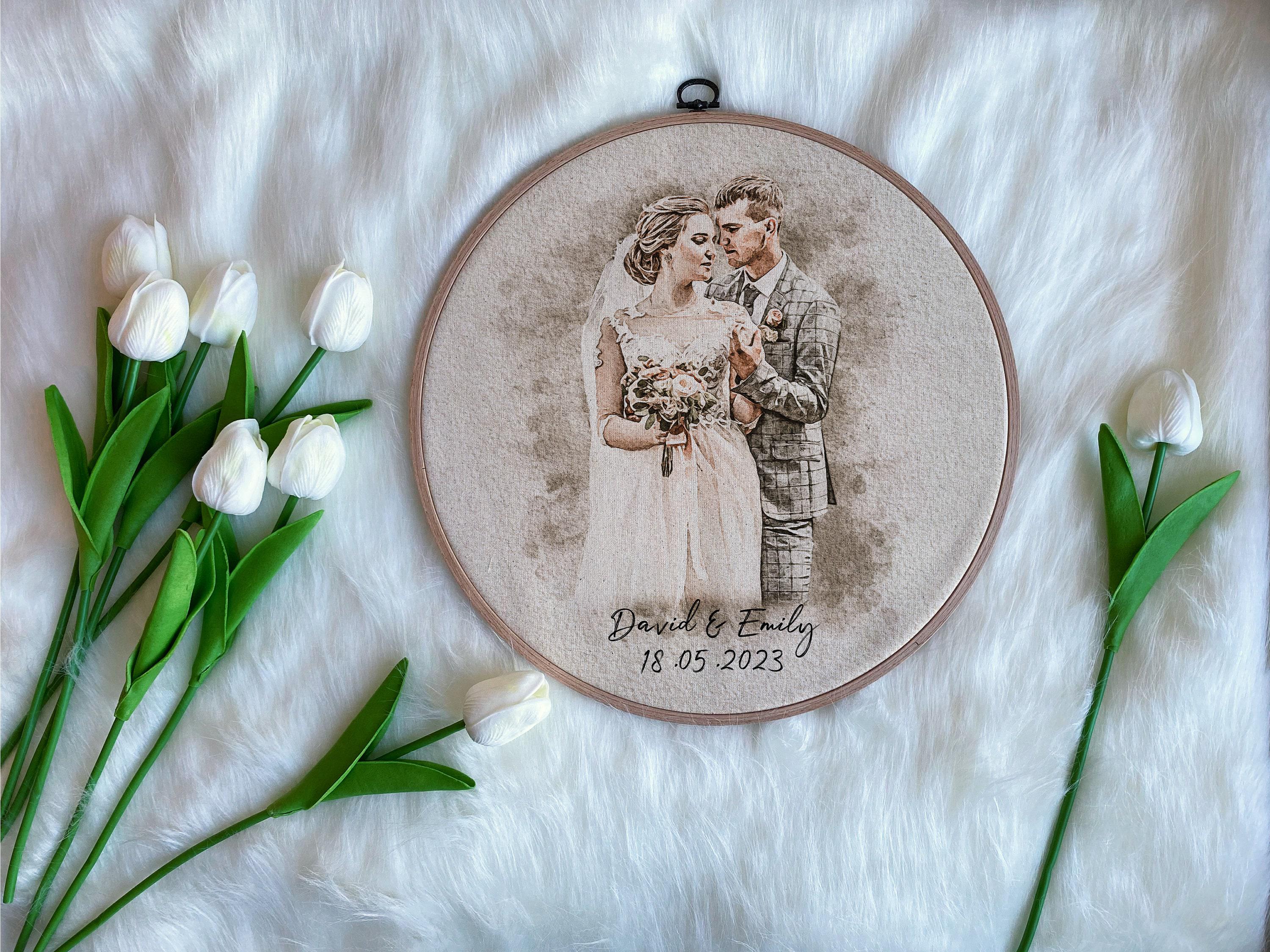 Wedding Photo Embroidery Hoop, Cotton Anniversary Gift