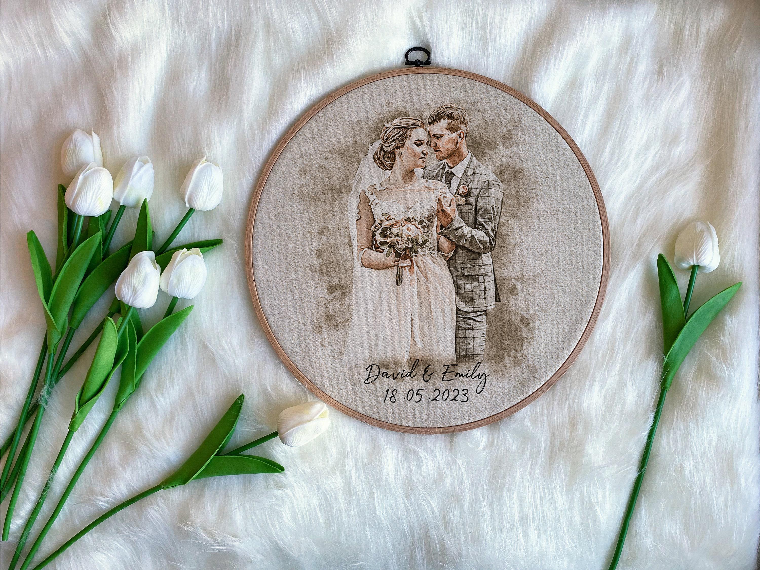 Personalized Wedding Photo Embroidery Hoop, Cotton Anniversary Gift