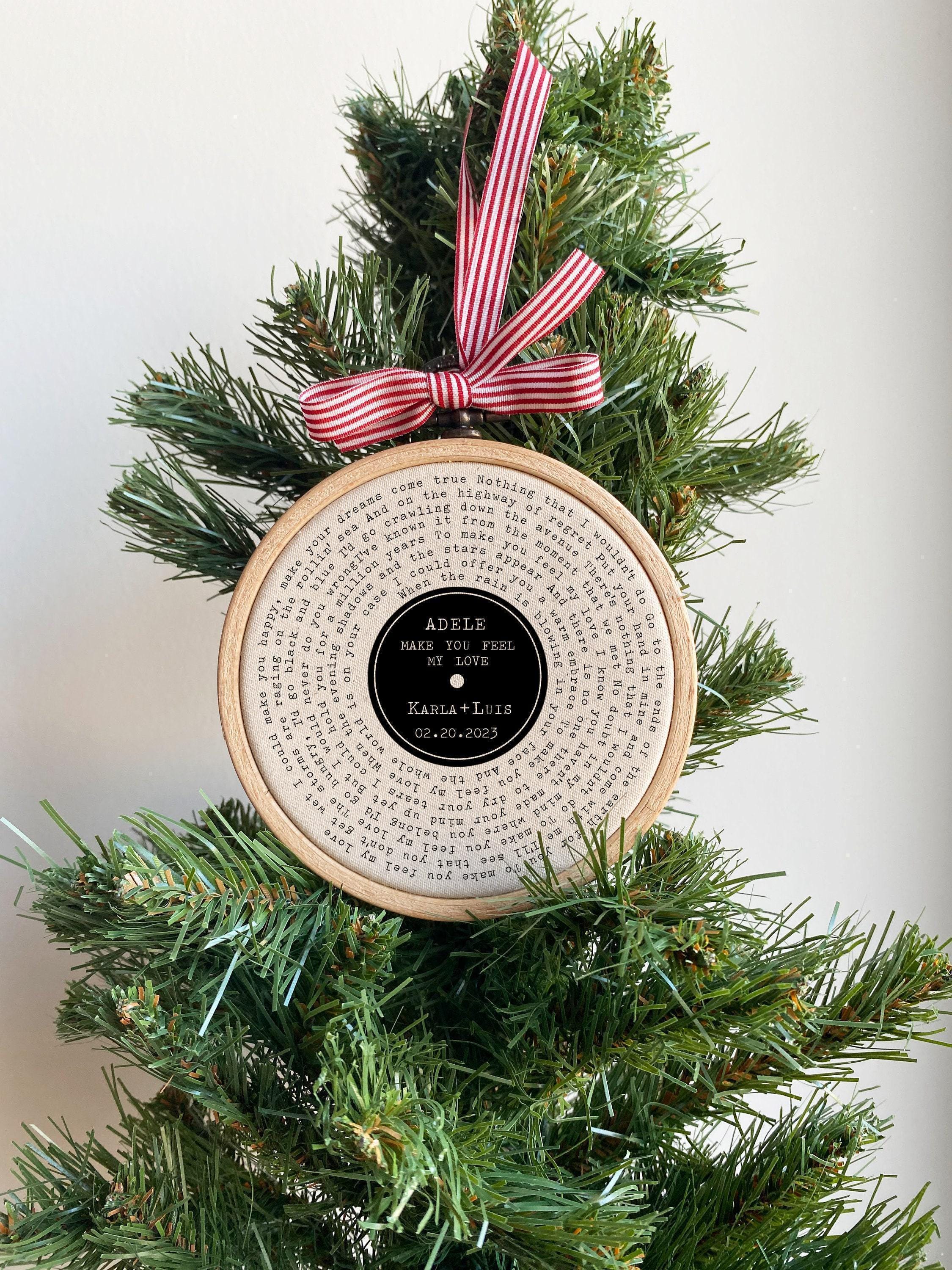 Custom Song Lyrics Ornament • Beechwood Hoop, Calico Fabric