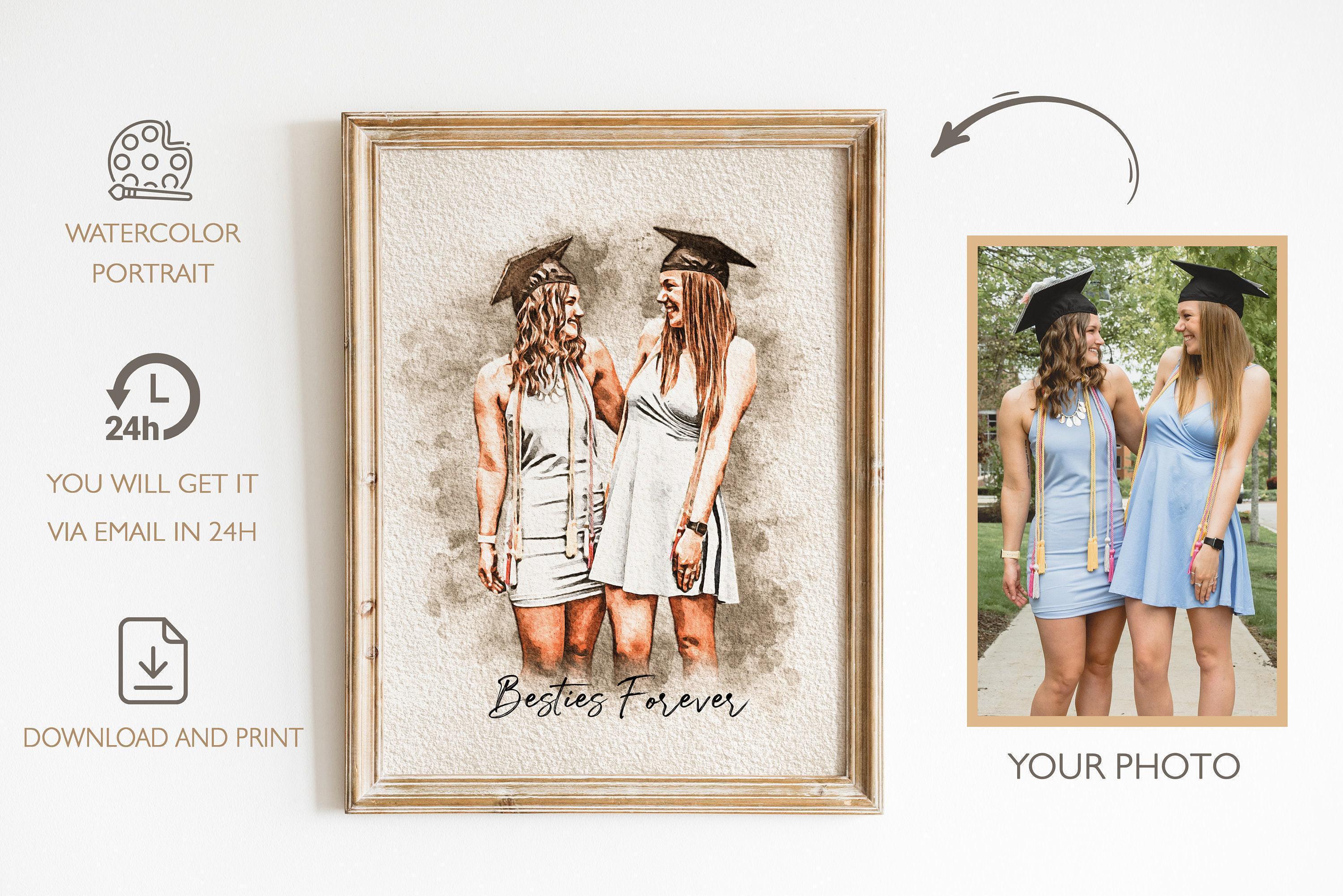 Personalized Friend Watercolor Portrait - Custom Friendship Art Personalized Friend Watercolor Portrait - Custom Friendship Art