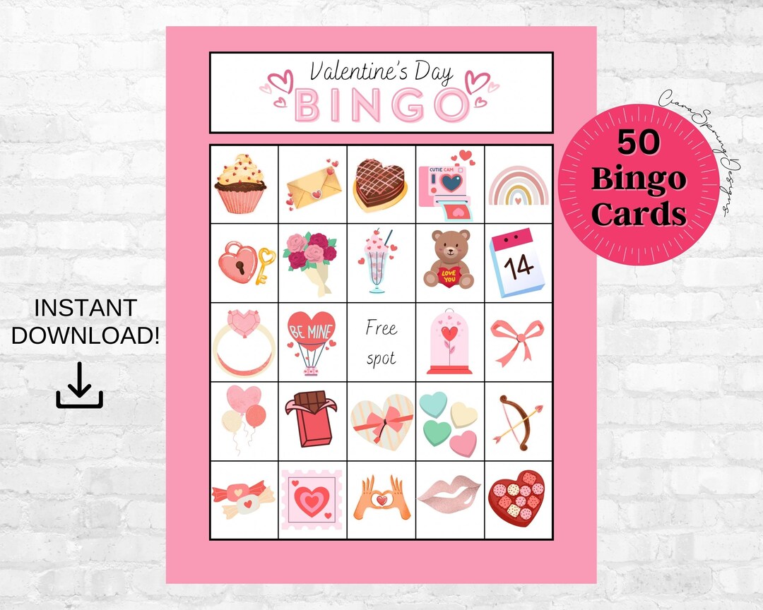 Valentine Bingo Game, 50 Bingo Cards W/labels, Valentine Activity for ...