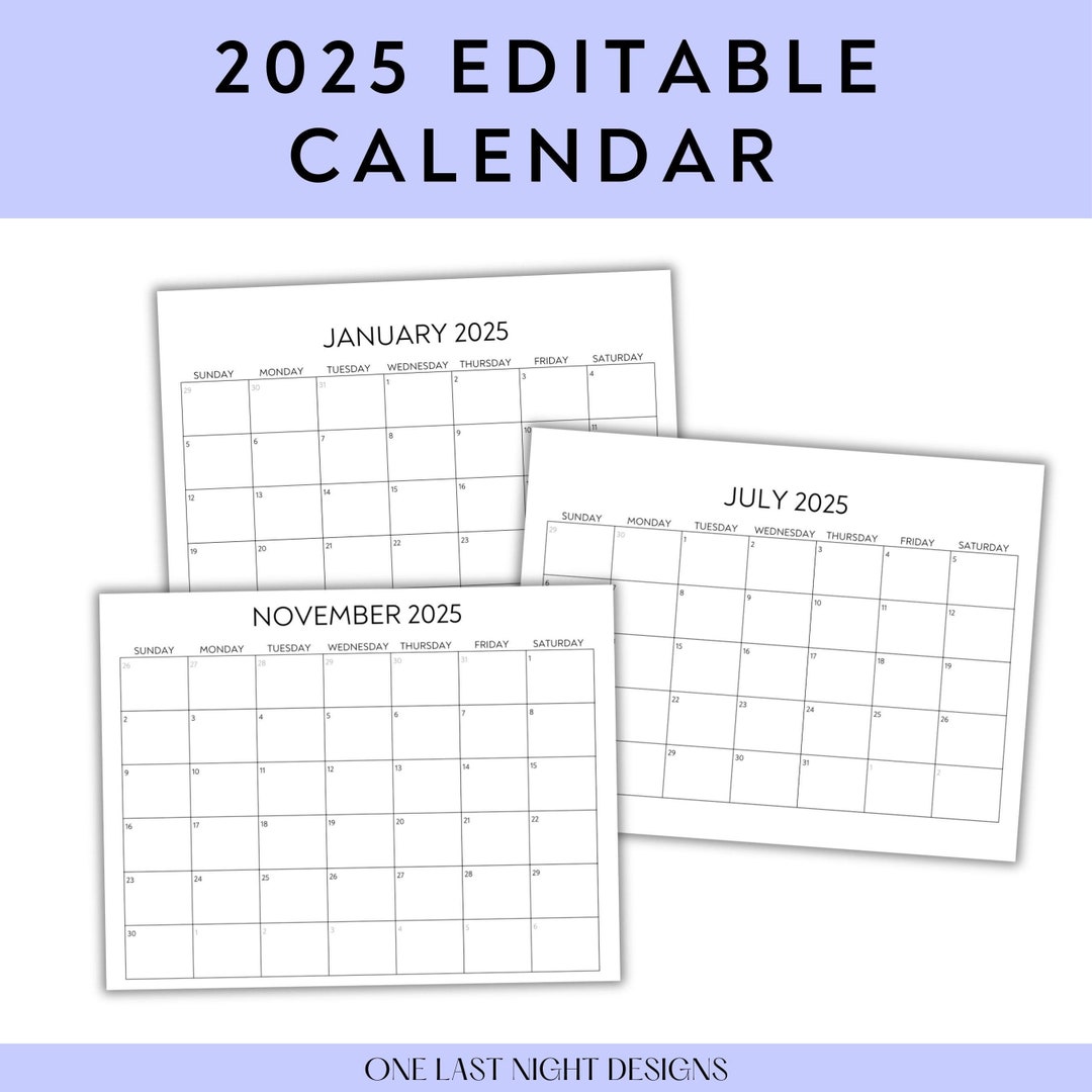 2025 Monthly Calendar | Editable Calendar | Calendar Template | Blank ...
