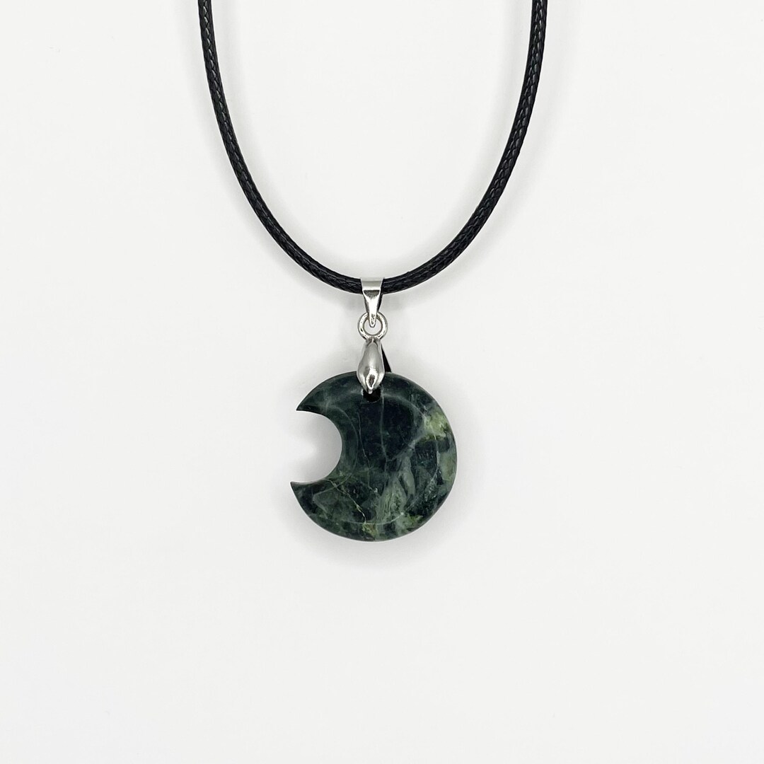 Stone Moon Pendant - Hand Carved Natural Serpentinite Necklace - Etsy
