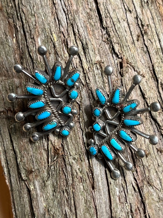 Vintage Sterling Zuni Turquoise Needlepoint Post Earrings Etsy