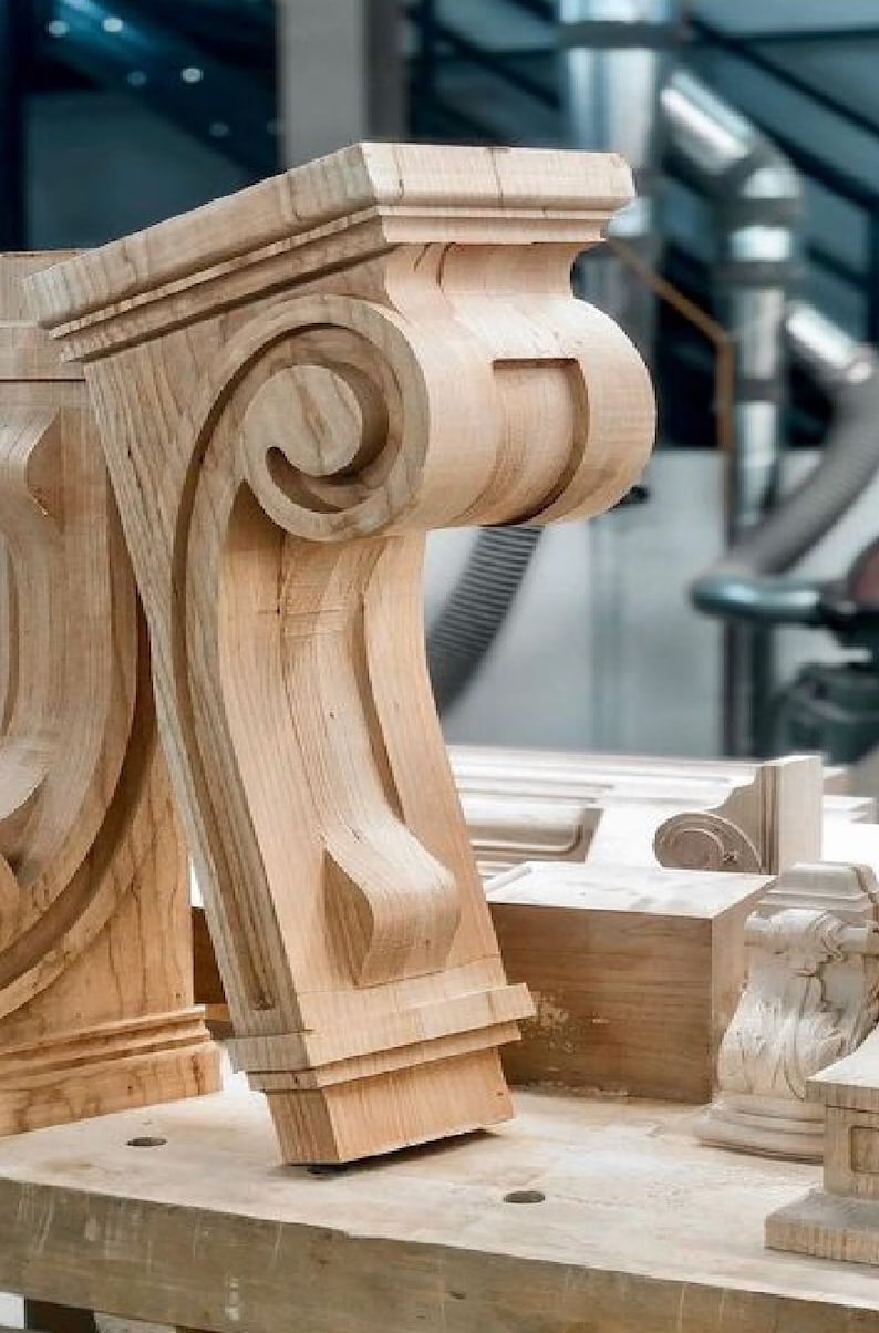 Hand-carved Wood One Corbel Carving Large Classic Open Handcrafted ...