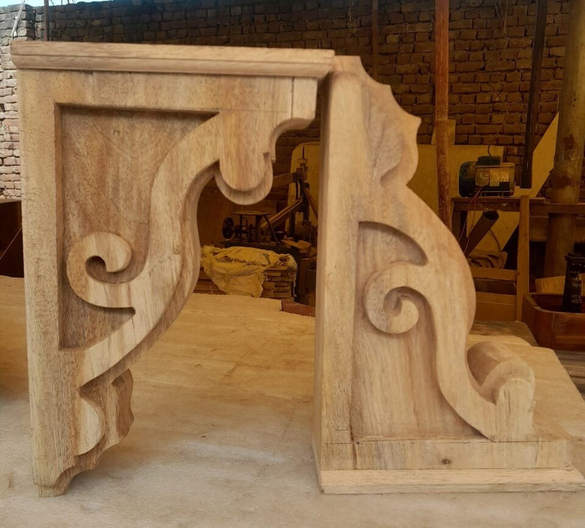 Hand-carved Wood One Corbel Carving Large Classic Open Handcrafted ...