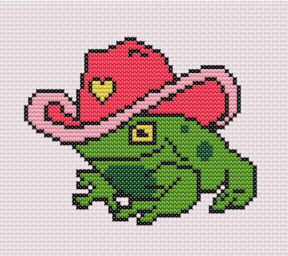 Cute Cross Stitch Pattern: Small Frog With Pink Cowboy Hat - Etsy