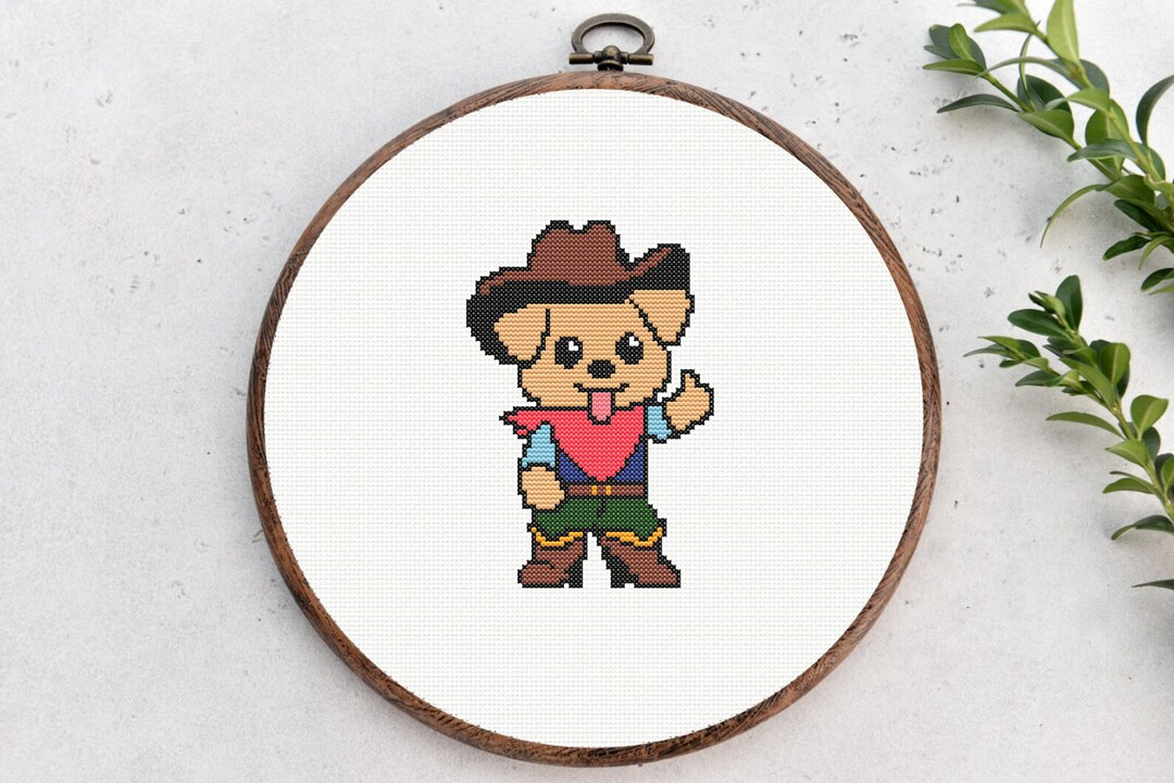 Cute Cross Stitch Pattern: Cheeky Cowboy Pupp Super Simple Easy Fun ...