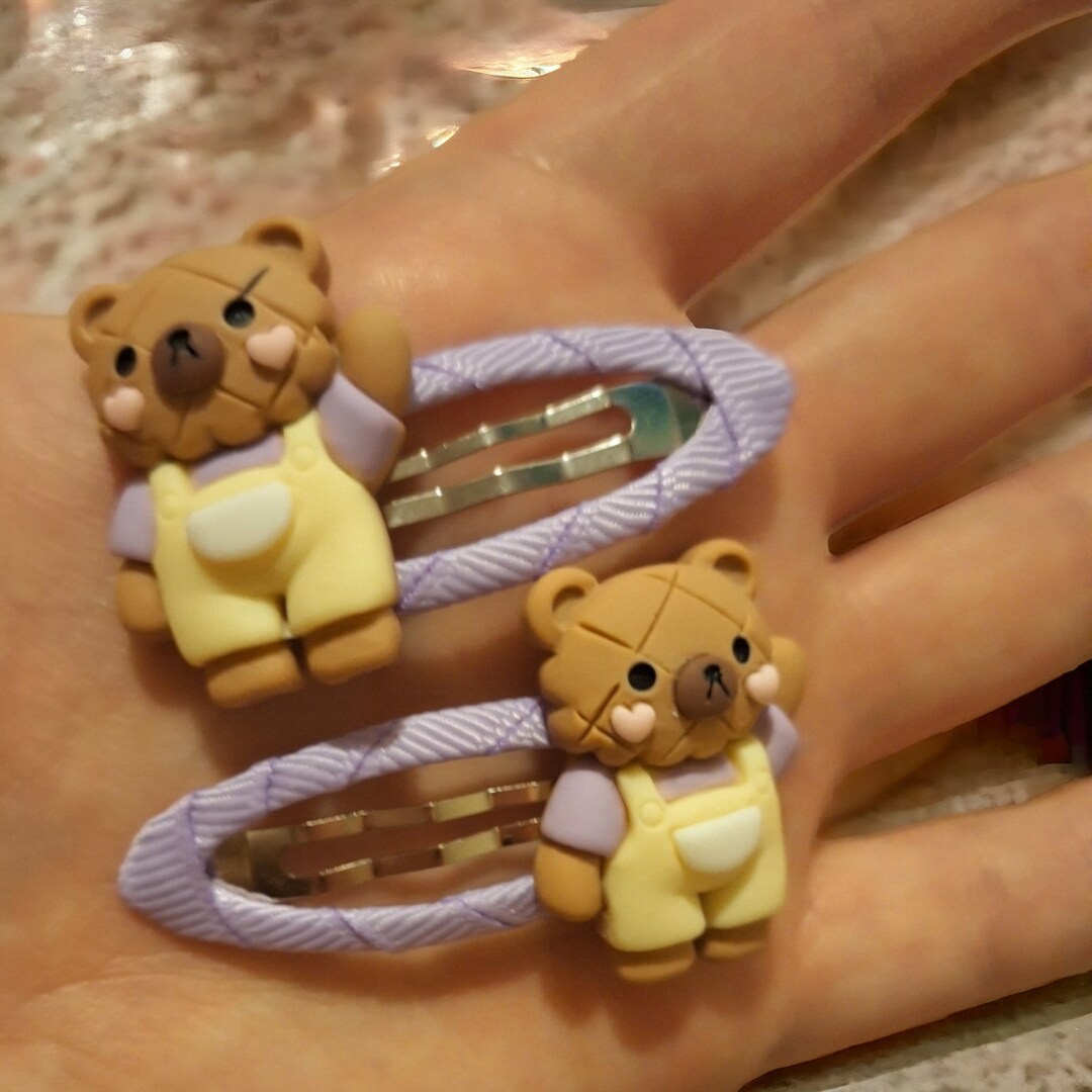 Patterned Light Brown Teddy Bear Hair Clips for Girls, Pair of Hair ...