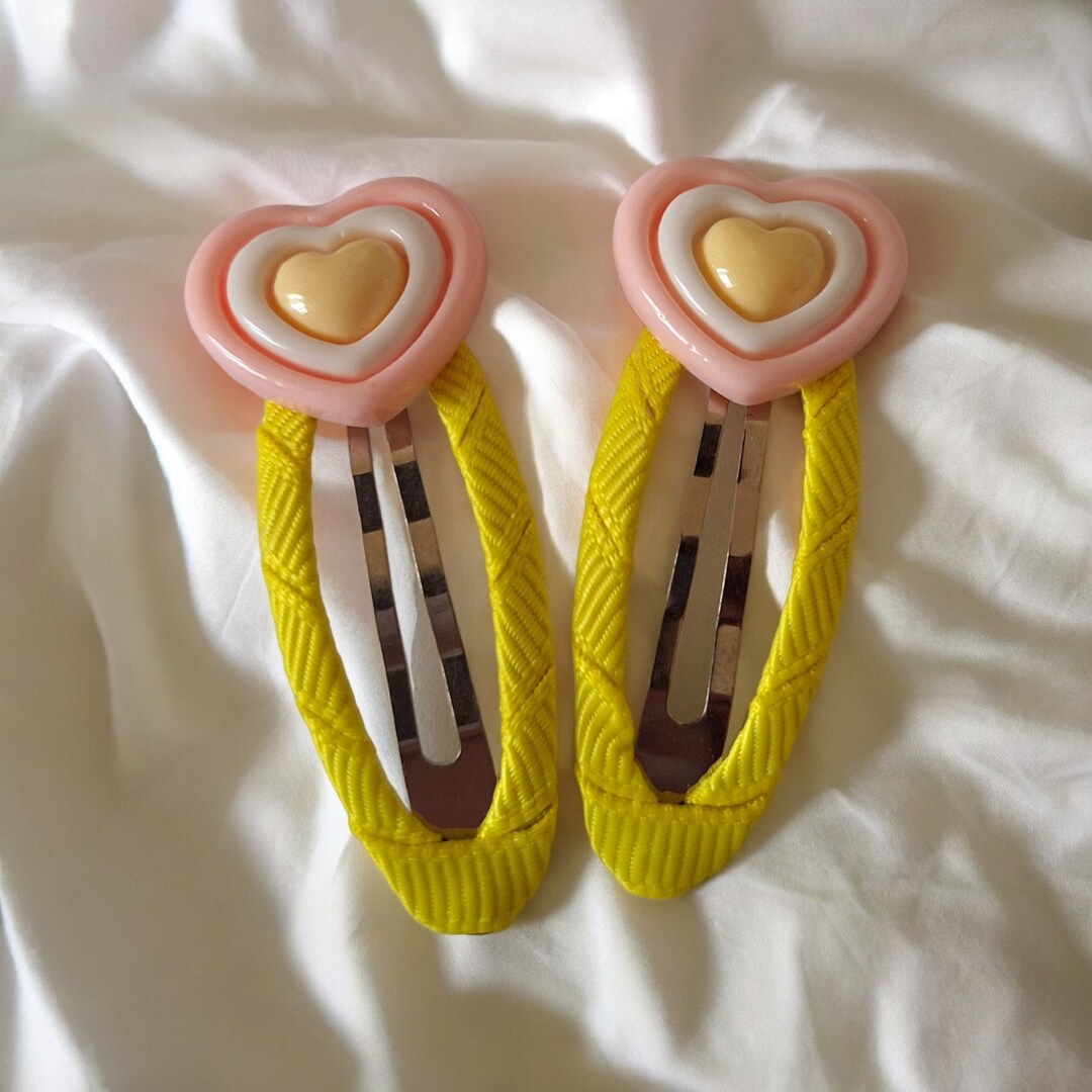 Triple Heart Hair Clips, Bright Colours, Handmade, Hair Clips for Girls ...