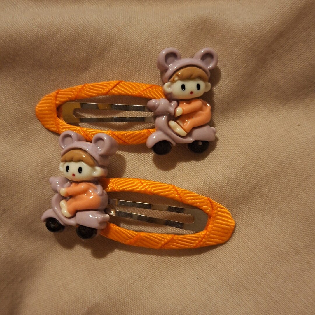 Boy Bear Riding a Mauve Moped Hair Clips for Girls, Cute Hair Slides ...