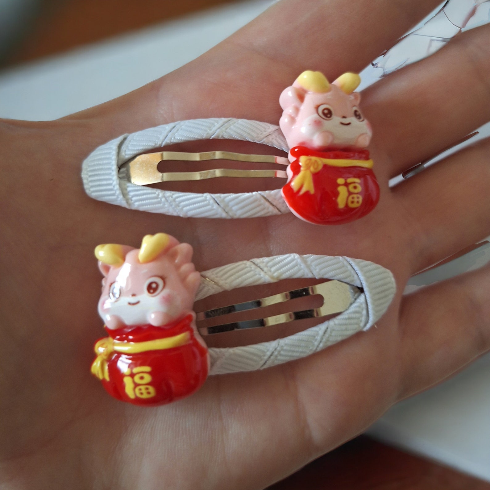 Pair of Pink Dragon Hair Clips for Girls , Chinese Dragon Fashion ...