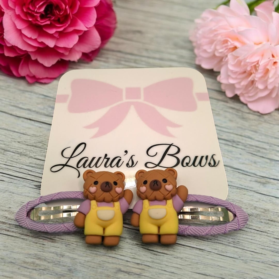 Patterned Light Brown Teddy Bear Hair Clips for Girls, Pair of Hair ...