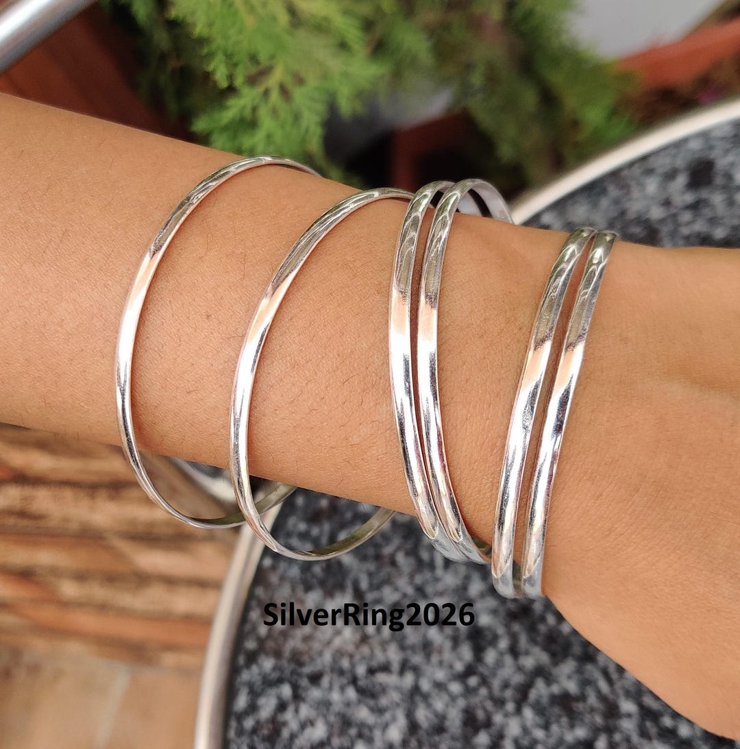 Plain Silver Bangles, Six Set of Silver Bangles, 925 Sterling Silver ...