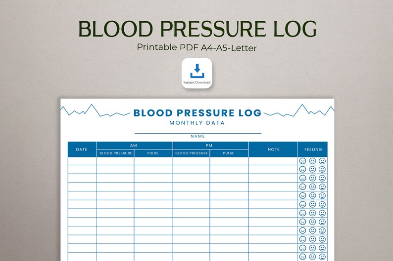 Blood Pressure Log Daily Blood Pressure Tracker Printable Pulse and ...