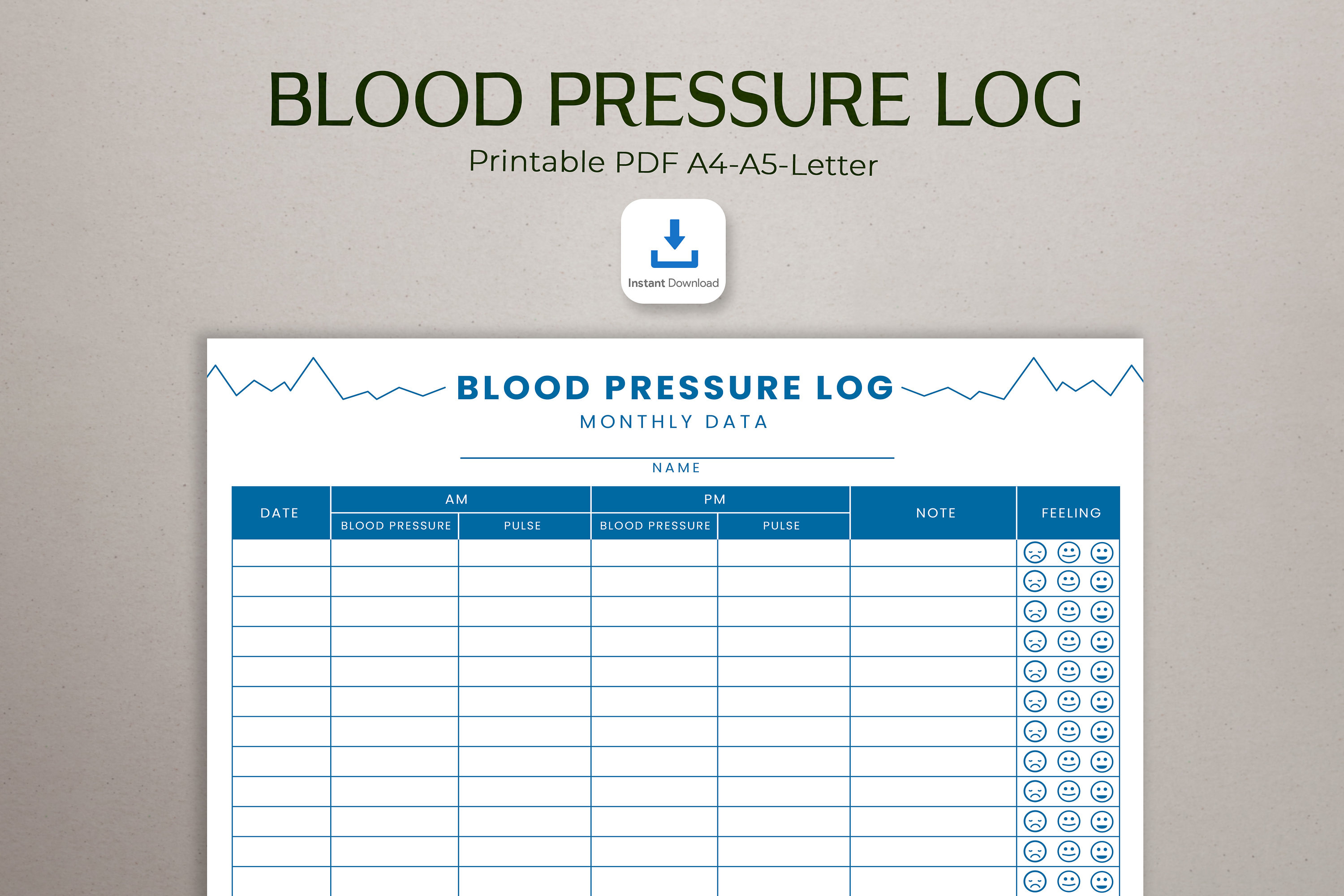 Blood Pressure Log Daily Blood Pressure Tracker Printable Pulse and ...