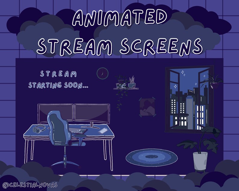 Animated Lofi Night Stream Scenes Cute Cozy Setup Room Starting Soon Be ...