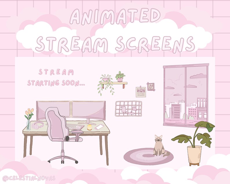 Animated Pink Lofi Stream Scenes - Cute Cozy Setup Room | Starting Soon ...