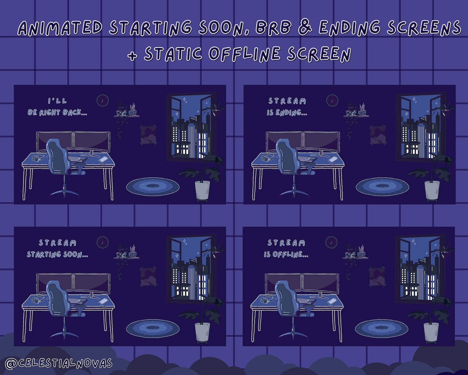 Animated Lofi Night Stream Scenes Cute Cozy Setup Room Starting Soon Be ...