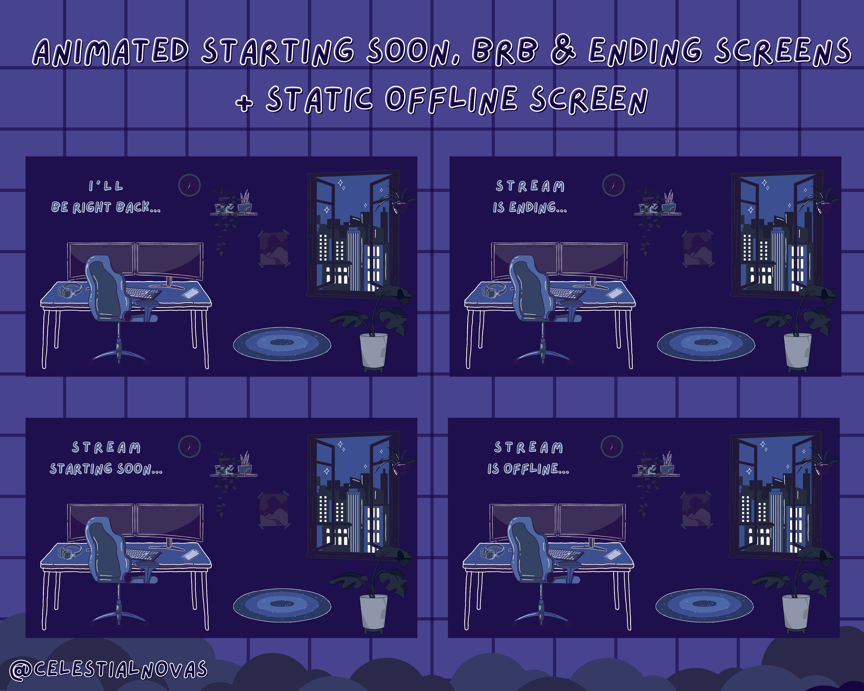 Animated Lofi Night Stream Scenes Cute Cozy Setup Room Starting Soon Be ...