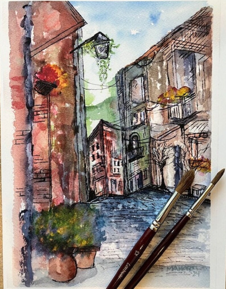 Watercolor and Ink Print after the Rain - Etsy