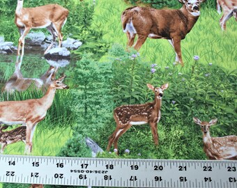 Green Woodland Landscape Deer Fabric Deer in the Forest. Small Scale ...