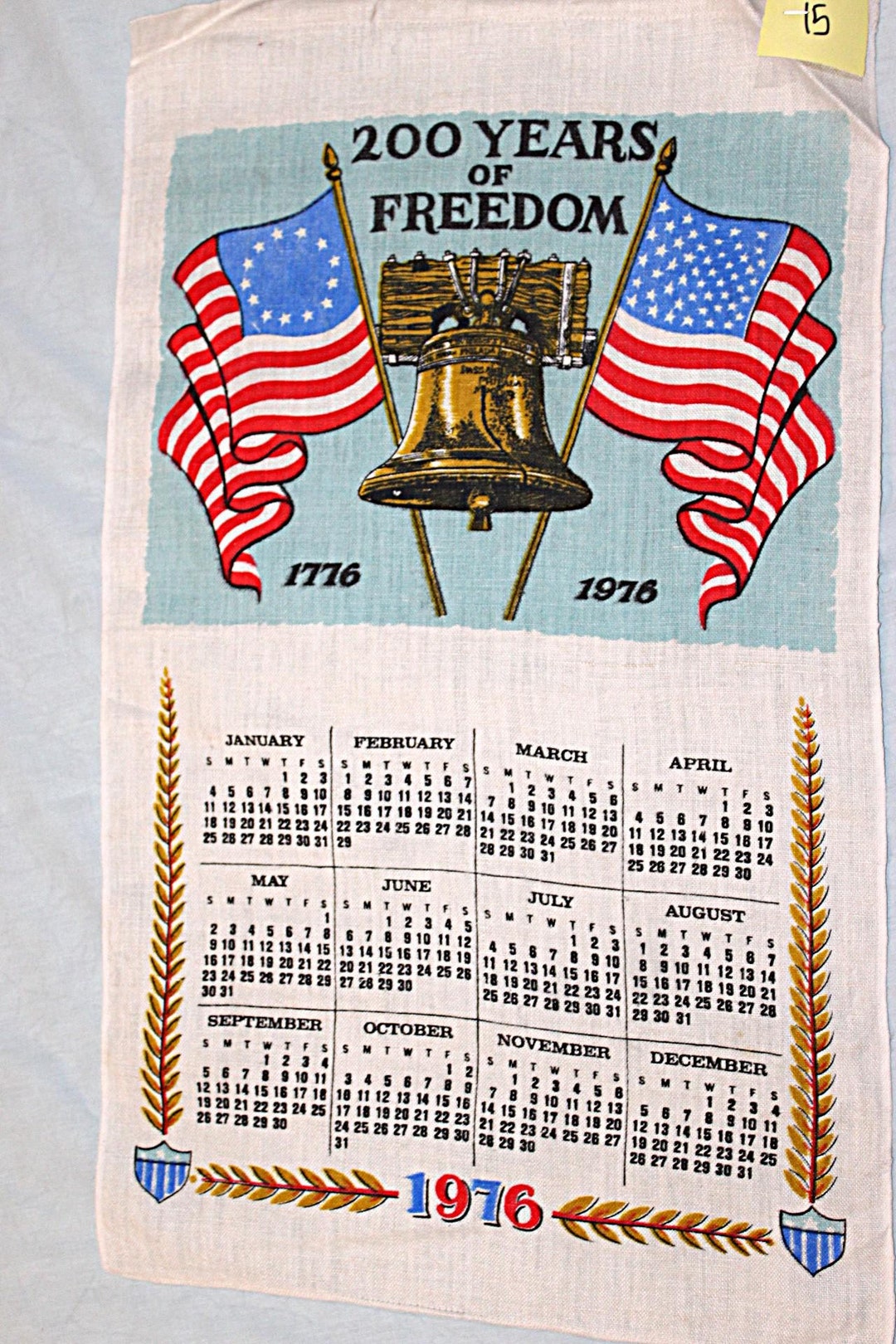 Vintage 1976 Calendar Towel #15 Linen 27 X 16 Perfect Condition Cotton ...