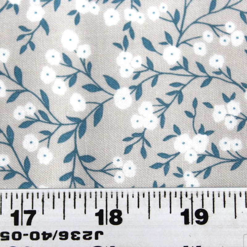 Beige and Blue Flower Fabric - Etsy