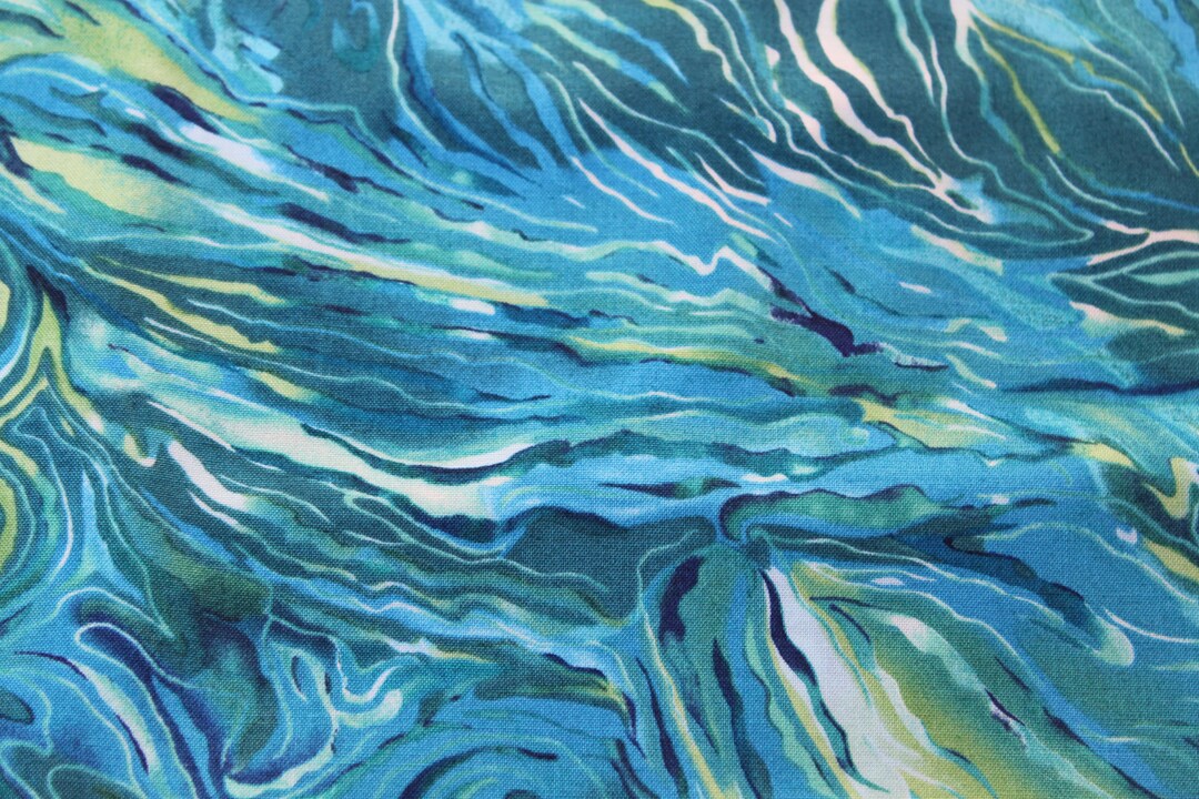 Water Cotton Fabric 71 1/4 Yard Landscape WATER Swirl Fabric Blue ...