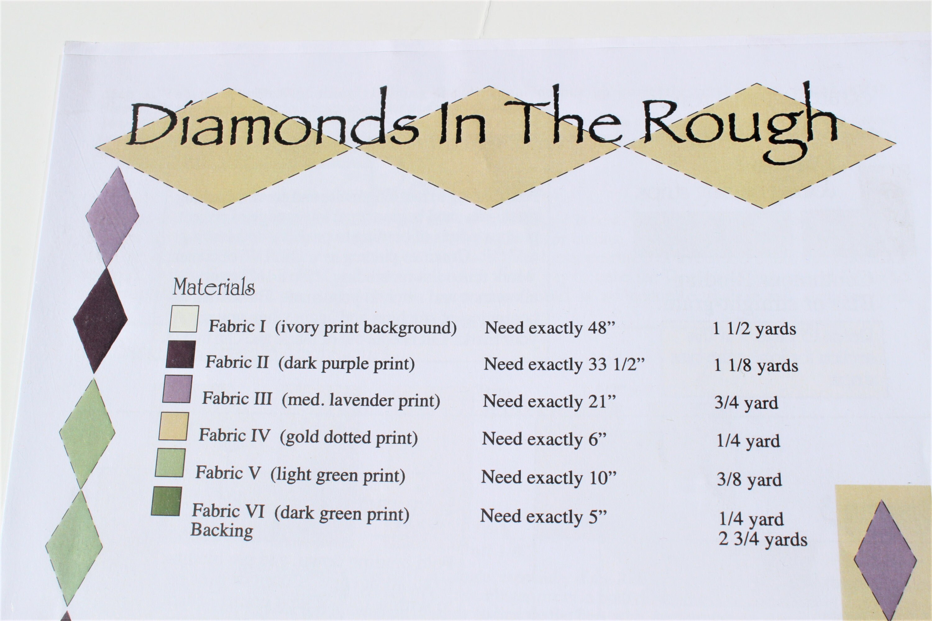 Quilt Pattern Packet DIAMONDS in the ROUGH Beginner Sewing Pattern for ...