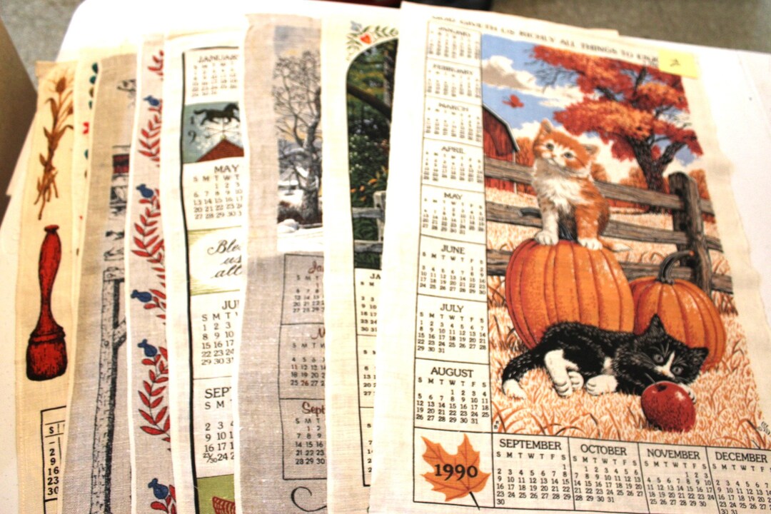 Vintage Calendar Towels Linen Fabric Dish Towels - Etsy