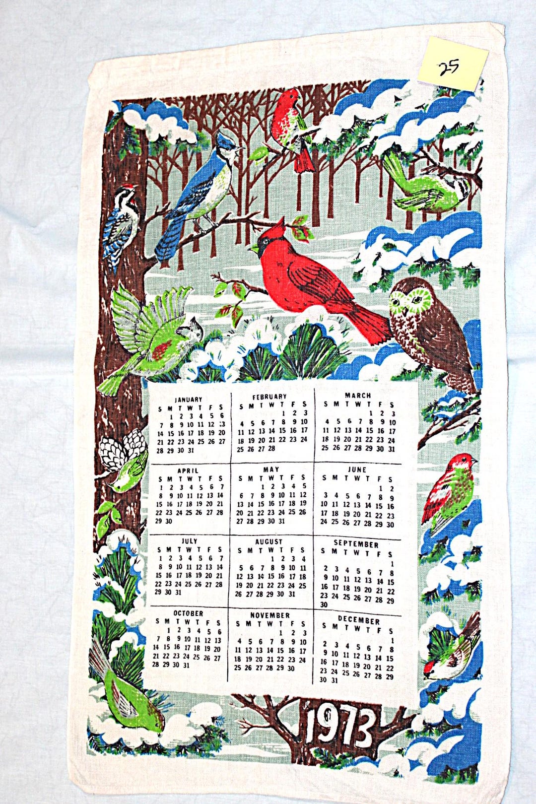 Vintage Fabric Calendar 25 Linen 27 X 15 1/2 Songbirds 1973 Calendar - Etsy