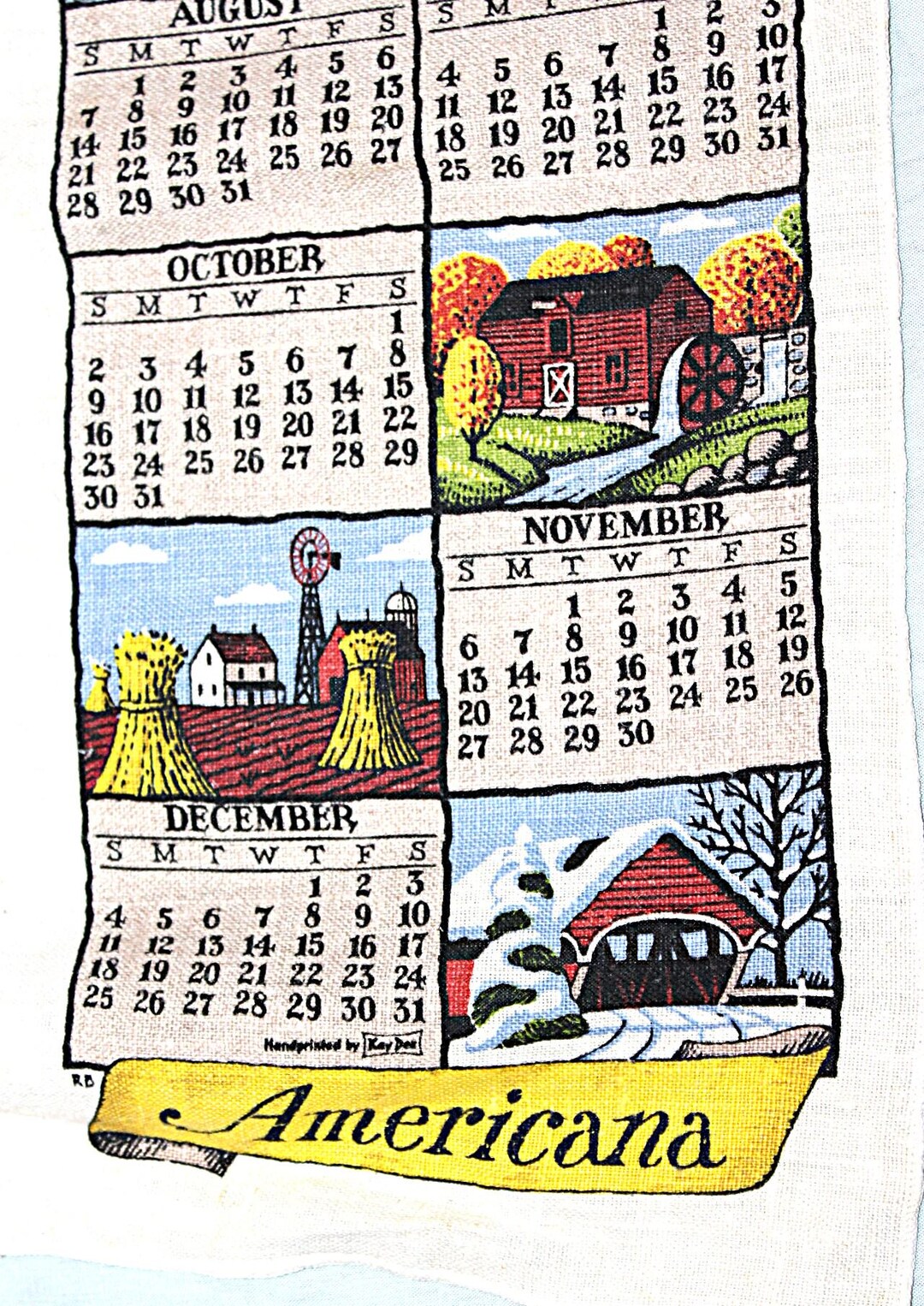 Vintage 1977 Calendar Towel 4 Linen Wall Calendar 29 X 8 1/2 Cotton ...