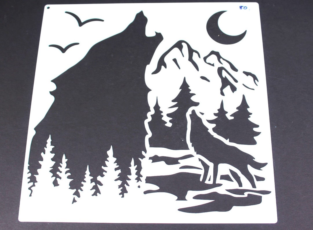 Wolves Howling Mylar Stencil #80 Forest, Moon, Trees Craft Painting 11 ...