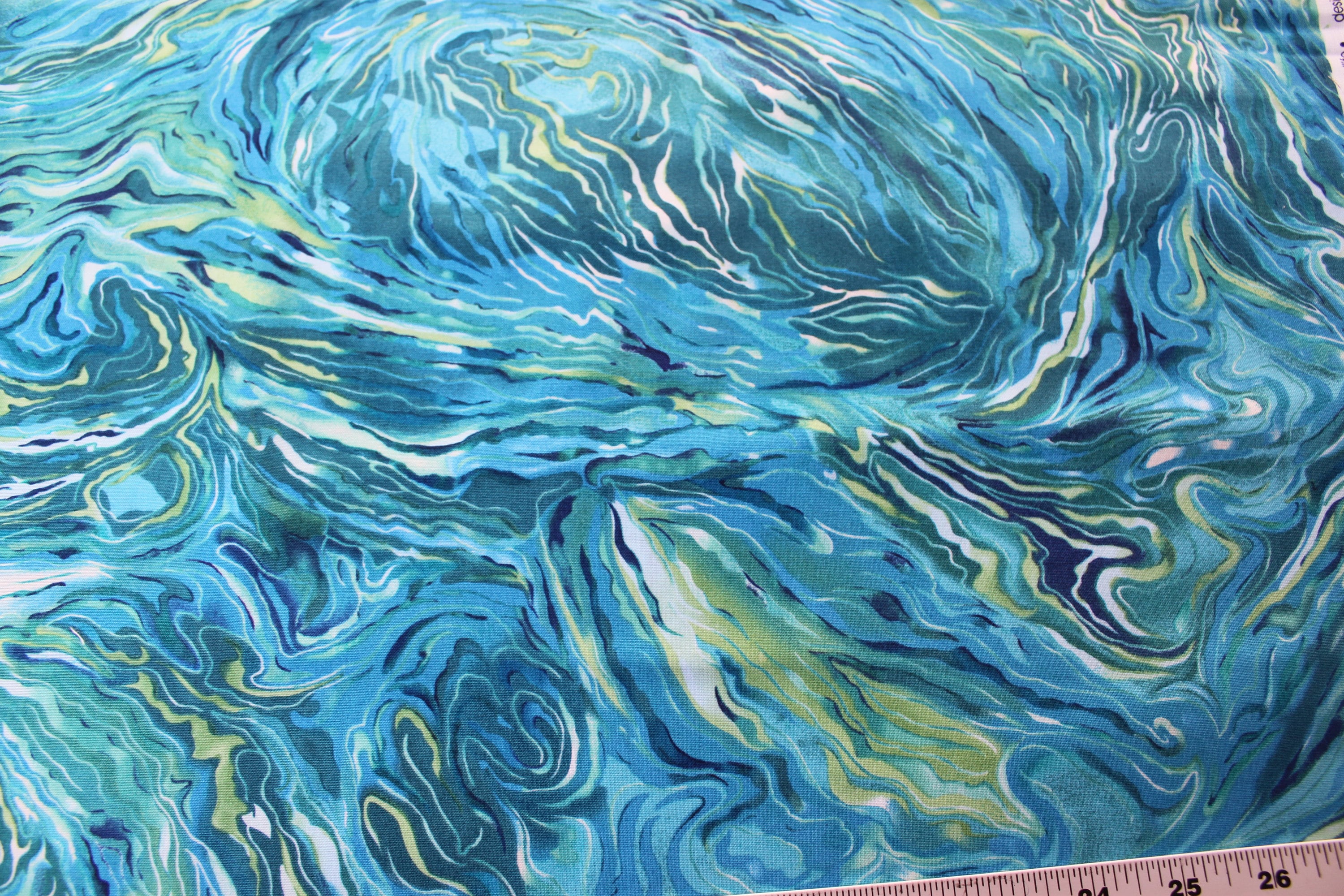 Water Cotton Fabric 71 1/4 Yard Landscape WATER Swirl Fabric Blue ...