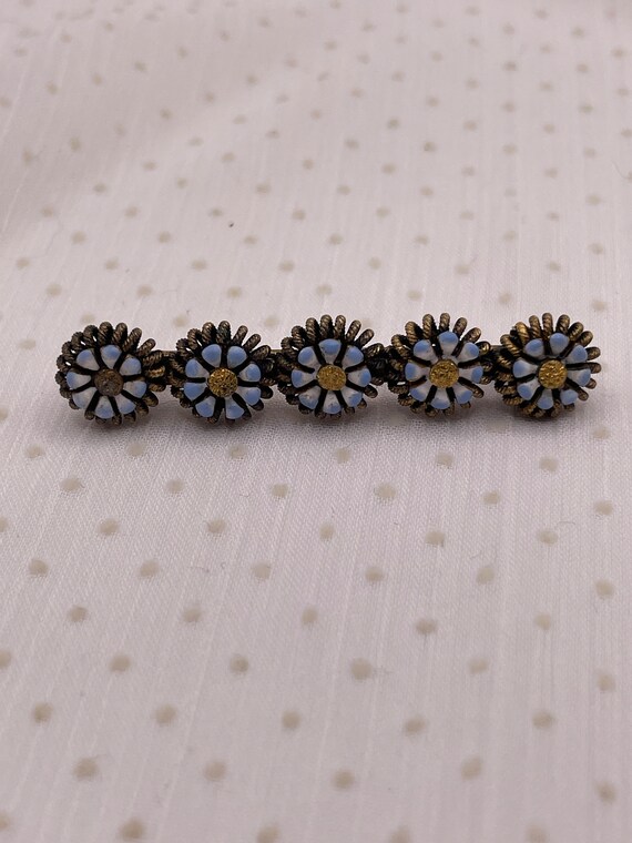 Antique Sterling silver enamel daisy bar brooch - Gem