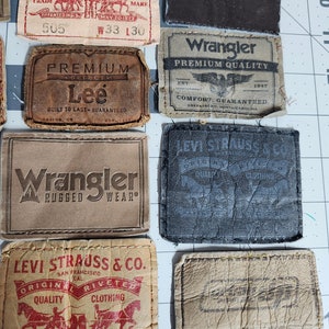 Salvaged Blue Jean Denim Back Leather Tags - Etsy
