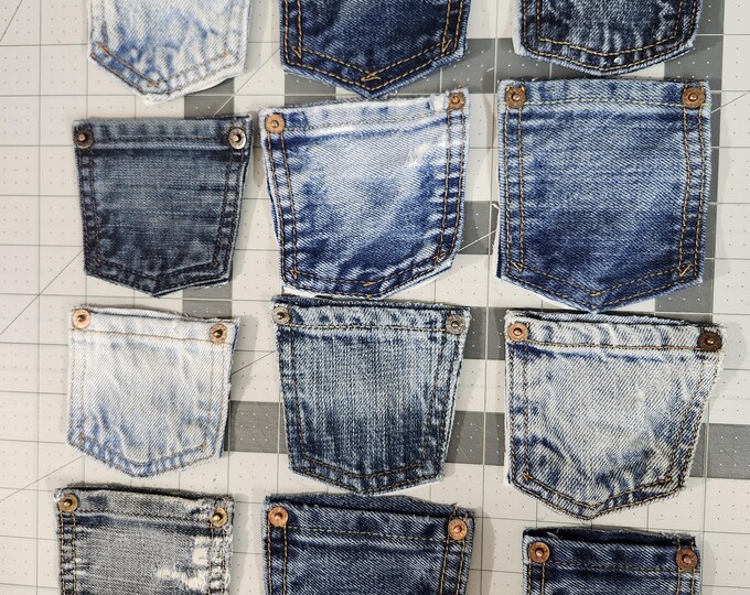 Denim Blue Jean Coin Pockets With Backing for Quilting Crafts Decor ...