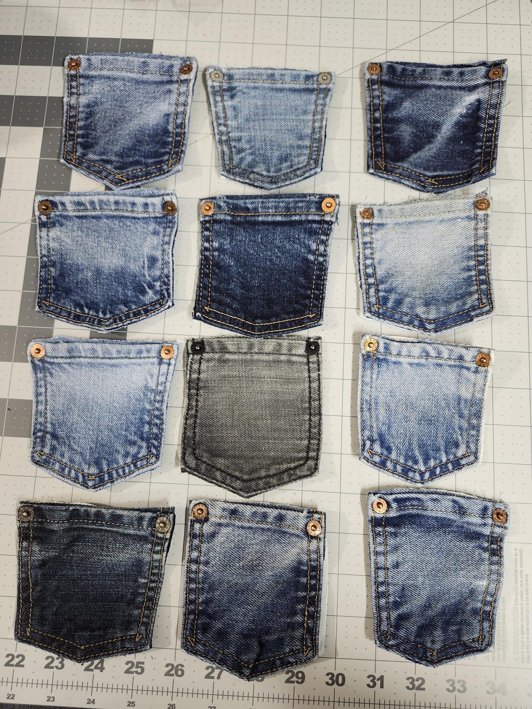 Denim Blue Jean Coin Pockets With Backing for Quilting Crafts Decor ...