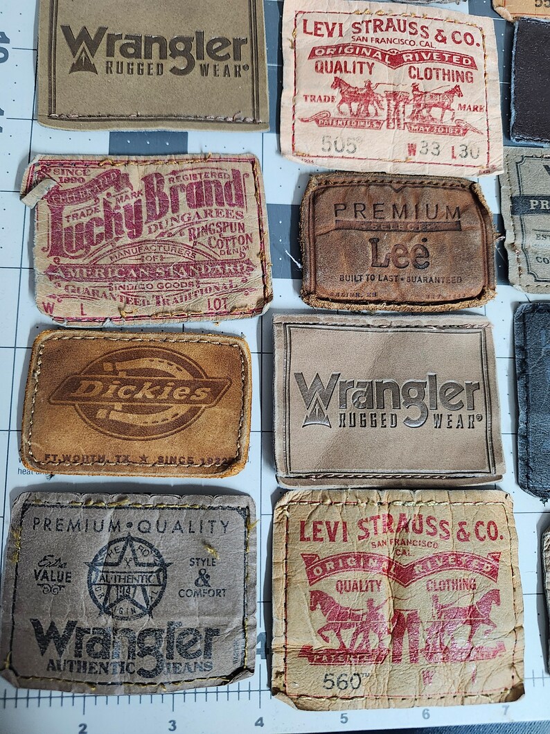 Salvaged Blue Jean Denim Back Leather Tags - Etsy