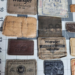 Salvaged Blue Jean Denim Back Leather Tags - Etsy