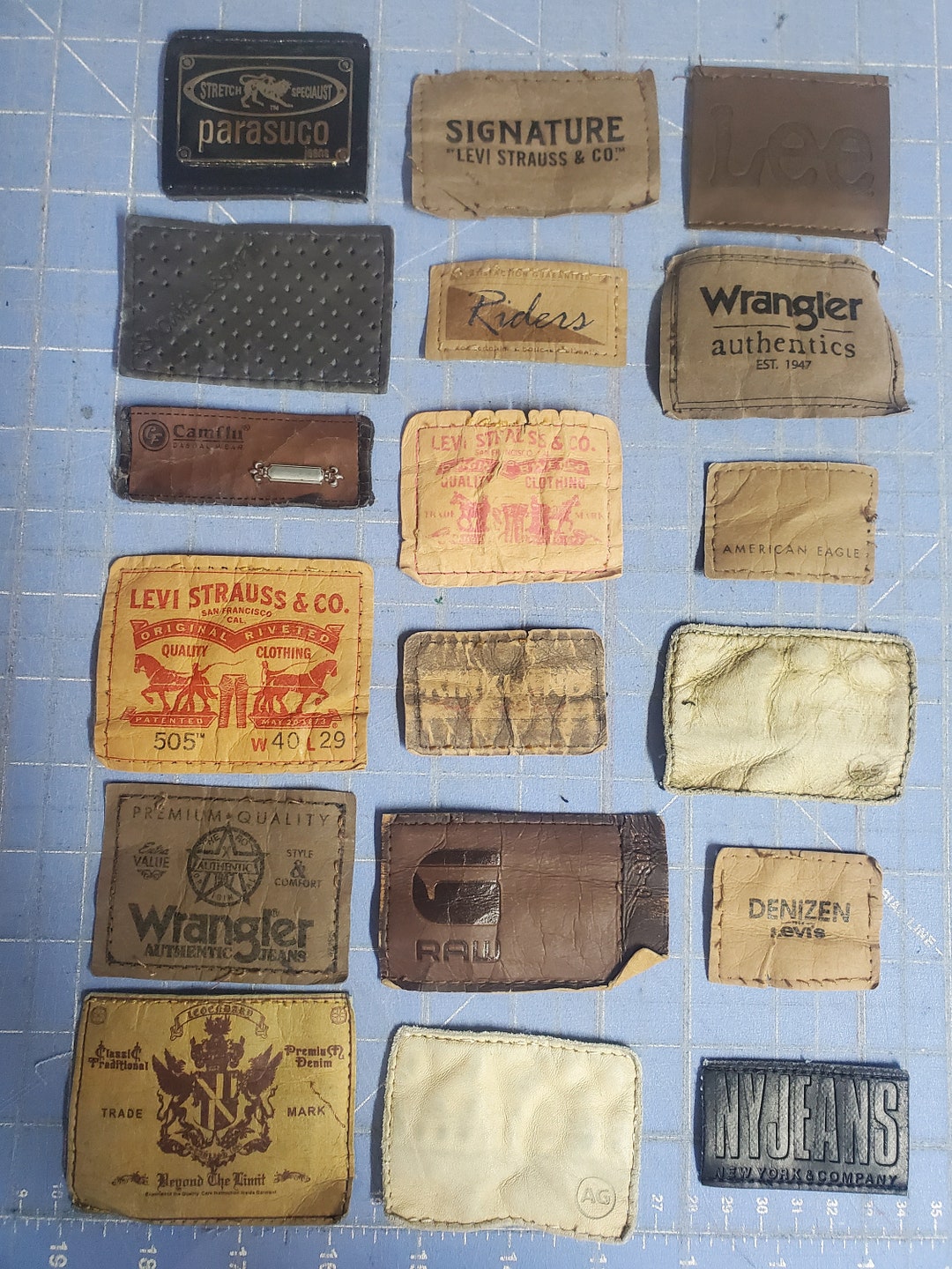 Salvaged Blue Jean Denim Back Leather Tags - Etsy