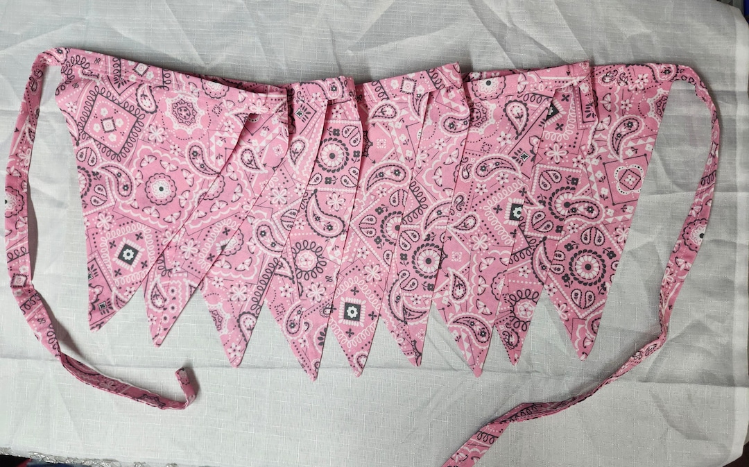 Bunting Flags 9 Flags- 6' Pink Bandana Print Wedding Bridal Decor ...
