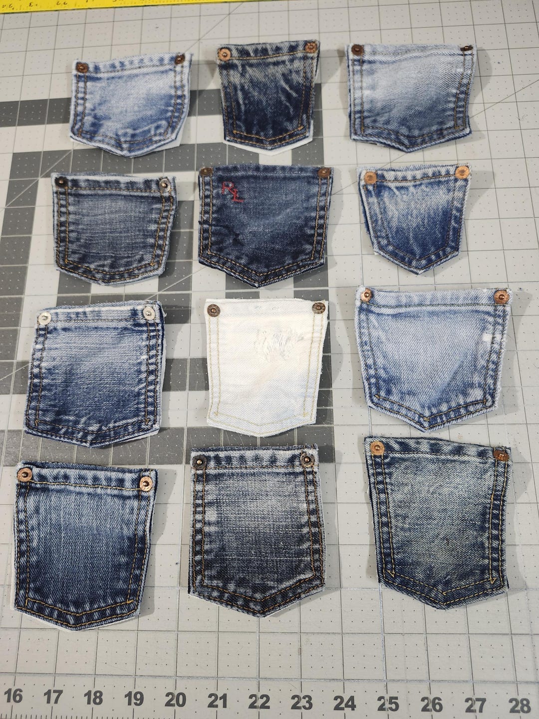 Denim Blue Jean Coin Pockets With Backing for Quilting Crafts Decor ...