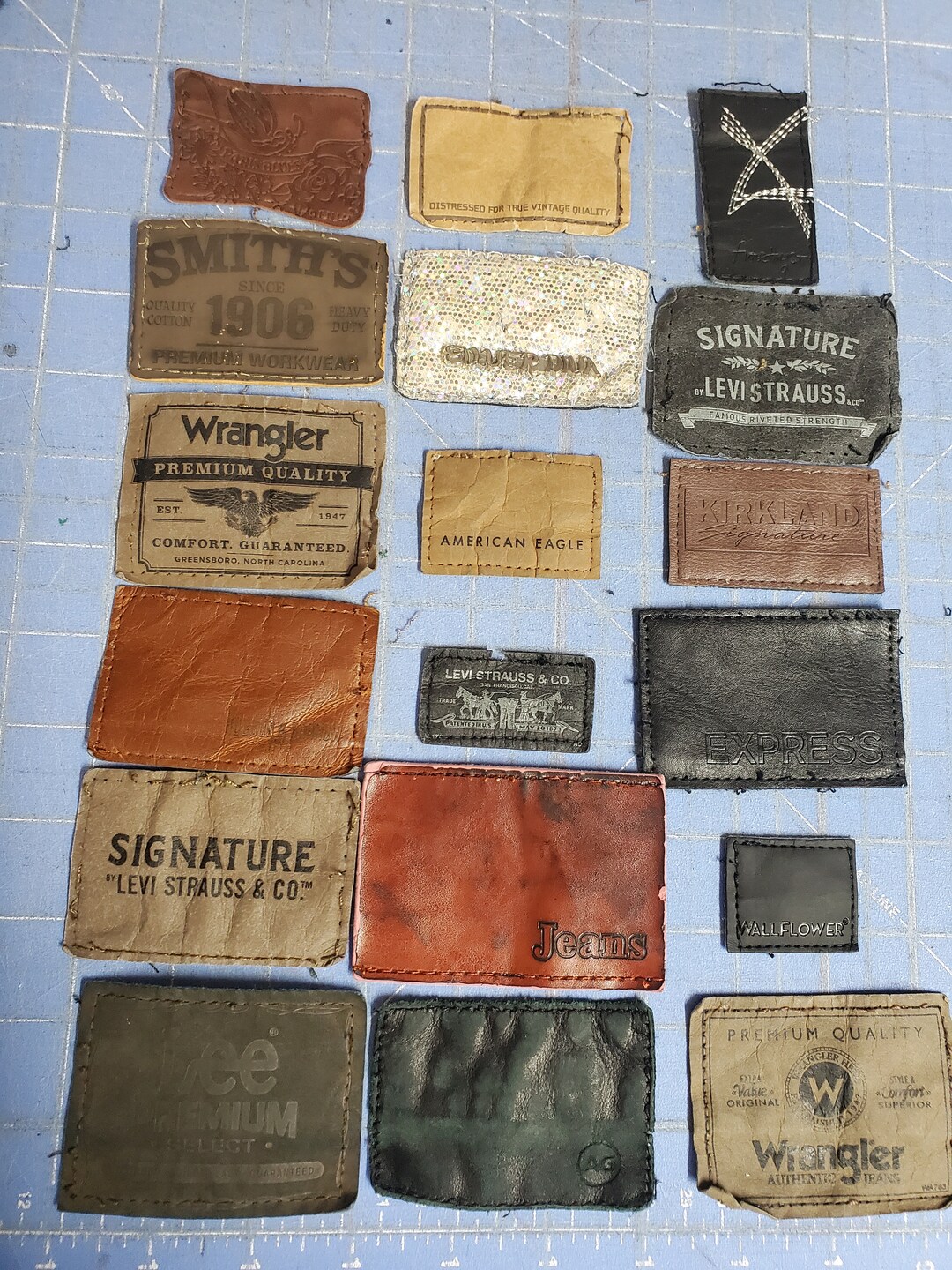 Salvaged Blue Jean Denim Back Leather Tags - Etsy