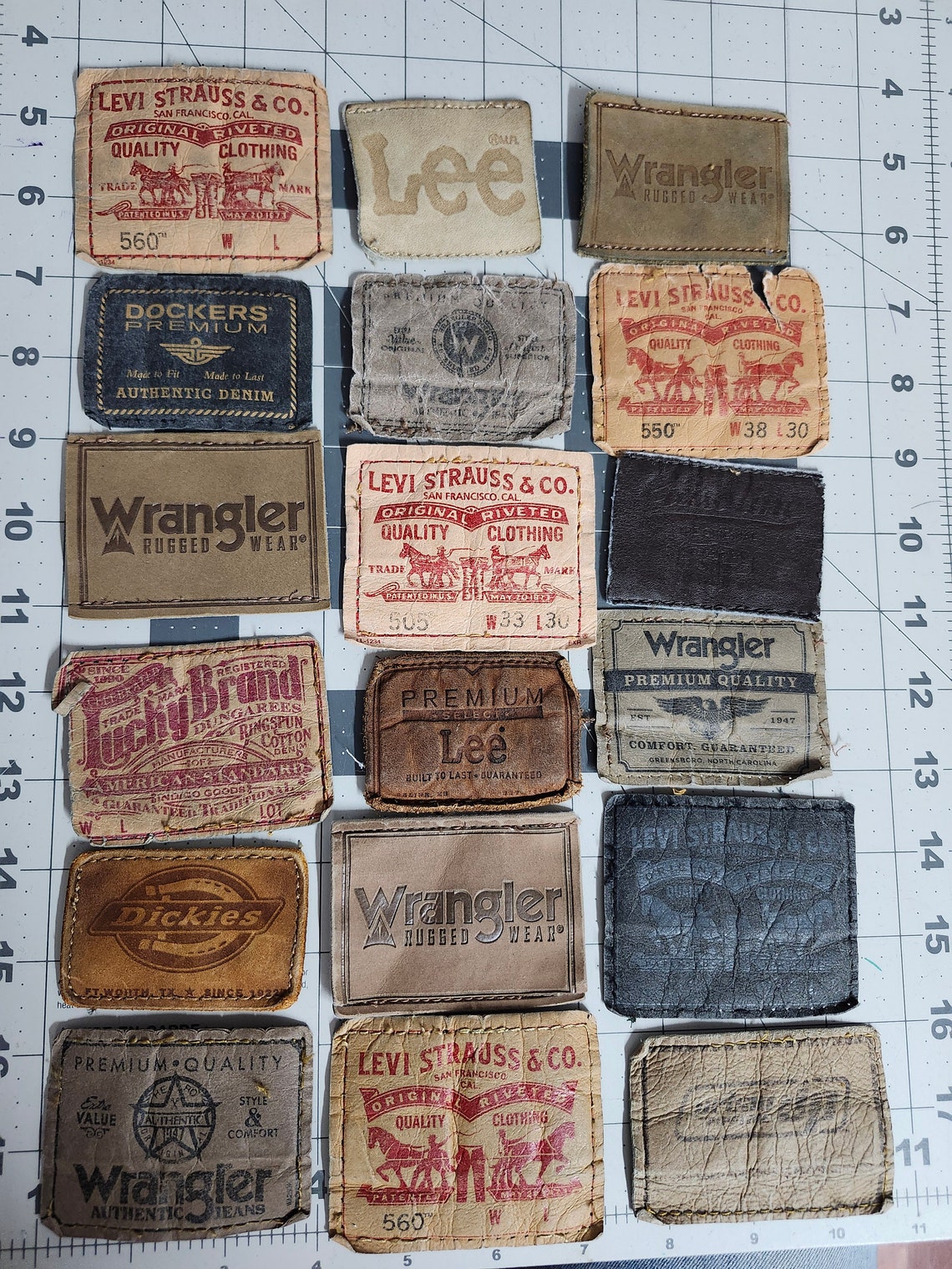 Salvaged Blue Jean Denim Back Leather Tags - Etsy