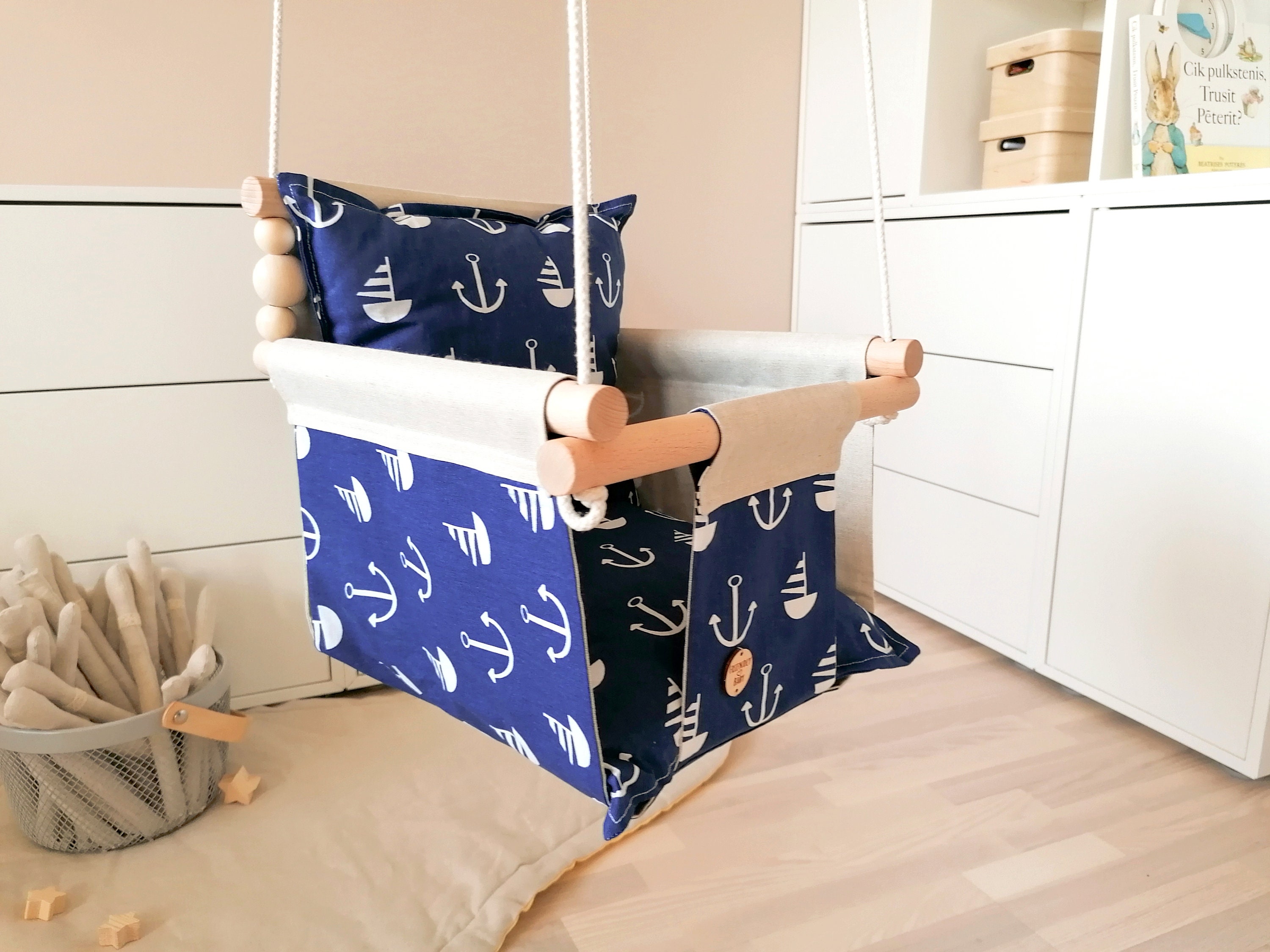 Nautical Baby Swing. Fabric Sit Swing. Baby Shower Gift. Toddler Swing ...