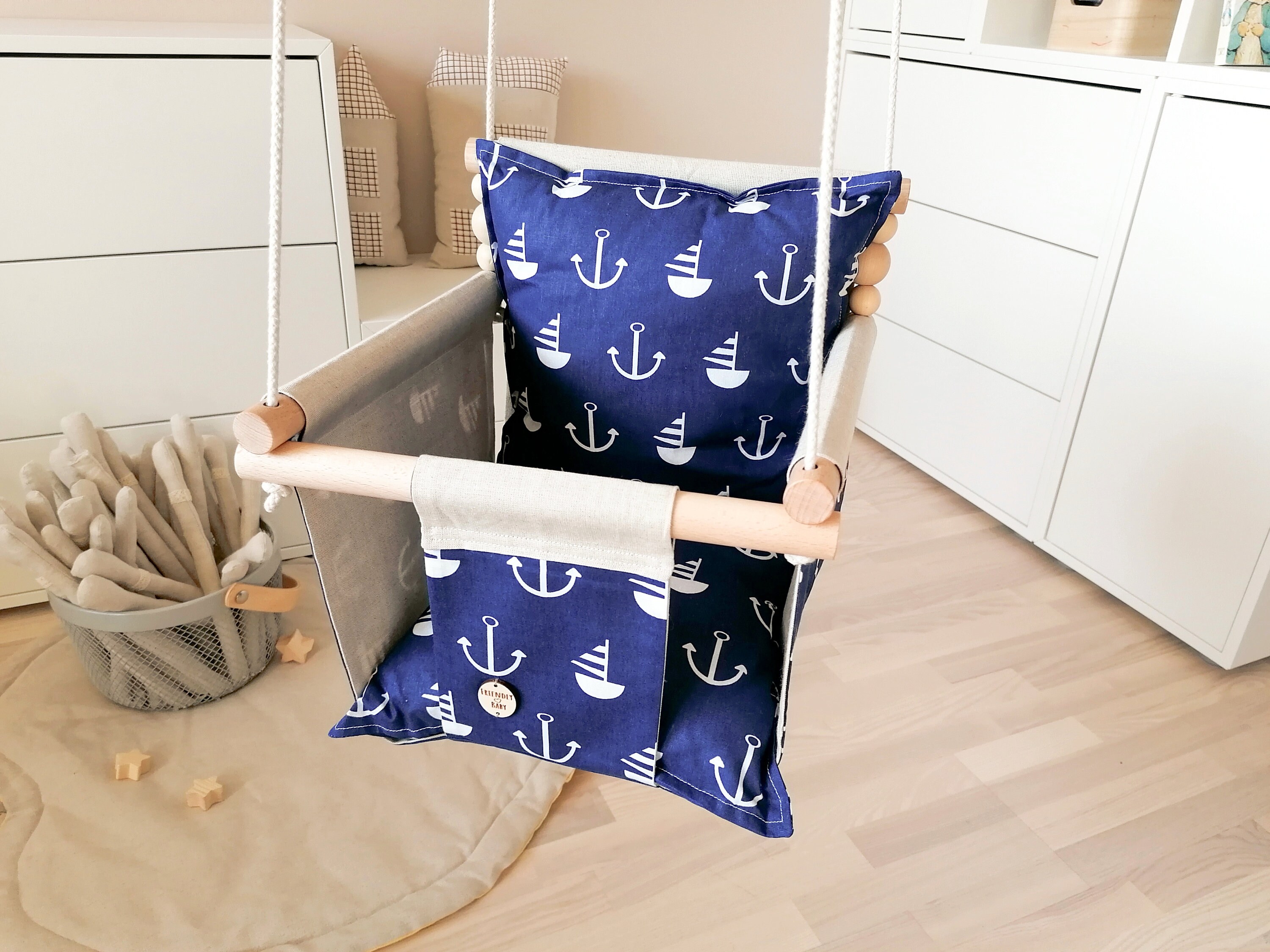 Nautical Baby Swing. Fabric Sit Swing. Baby Shower Gift. Toddler Swing ...